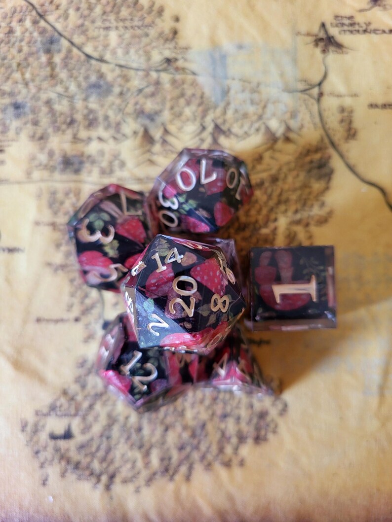 Cottage Core Dice. Dnd Sharp Edge Epoxy Engraved Dice Set. Black - Etsy