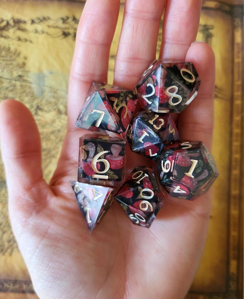 Cottage Core Dice. Dnd Sharp Edge Epoxy Engraved Dice Set. Black - Etsy