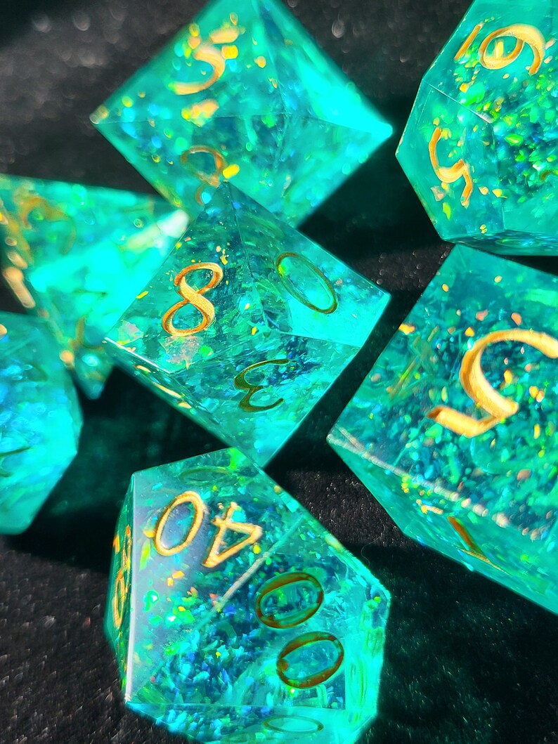 Dnd Sharp Edge Epoxy Engraved Dice Set, Emerald Green - Etsy
