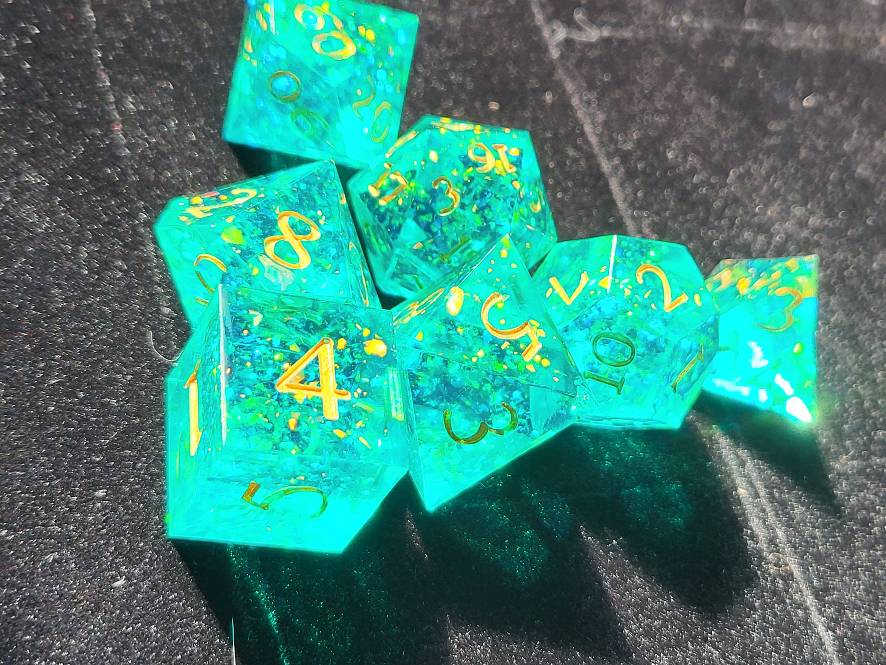 Dnd Sharp Edge Epoxy Engraved Dice Set, Emerald Green - Etsy