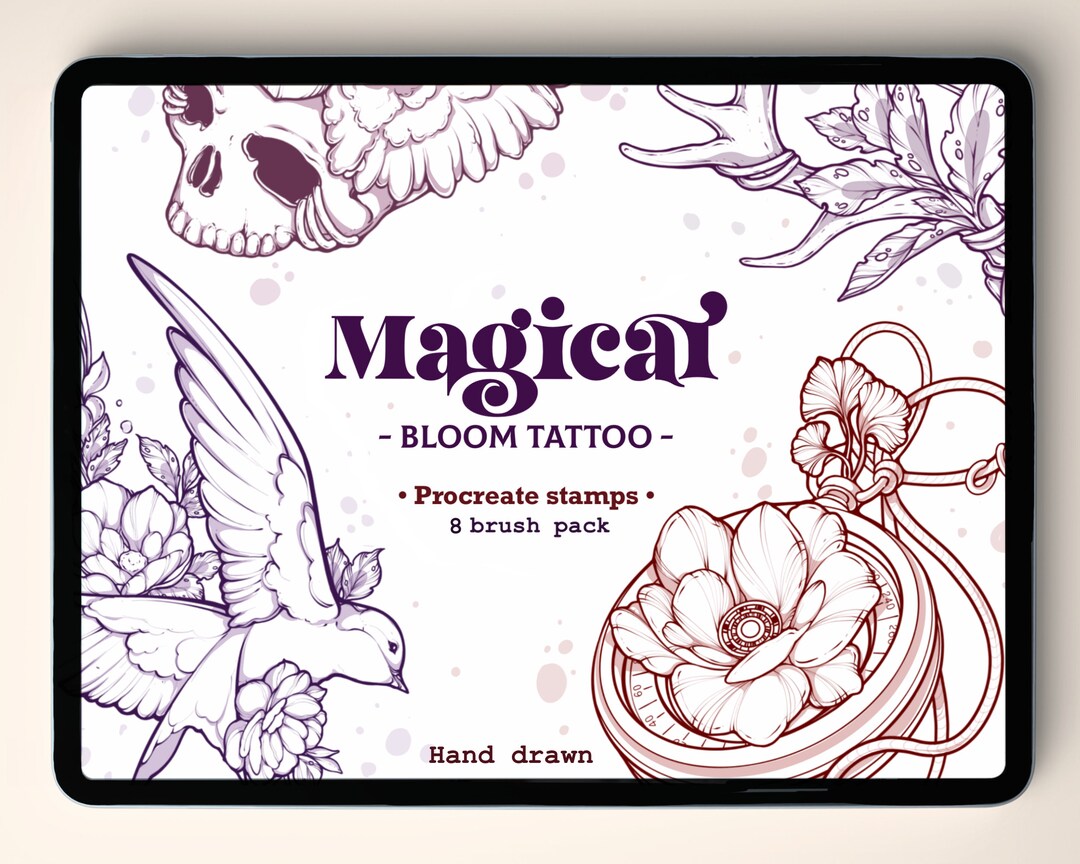 Bloom Tattoo Design Procreate Stamp Brushes | Mystic Procreate Stamp | Magic Celestial Procreate ...
