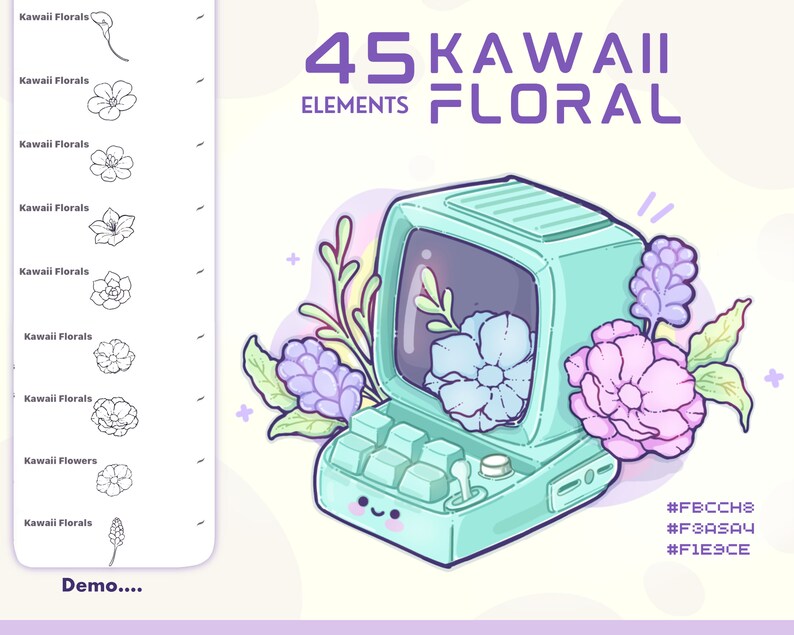 Kawaii Florals Procreate Stamp Brushes Kawaii Procreate - Etsy