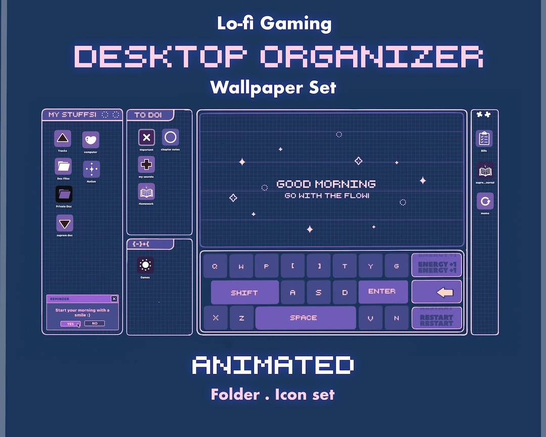 Lofi Gaming Desktop Theme Background Wallpaper Organizer Set | Cozy ...