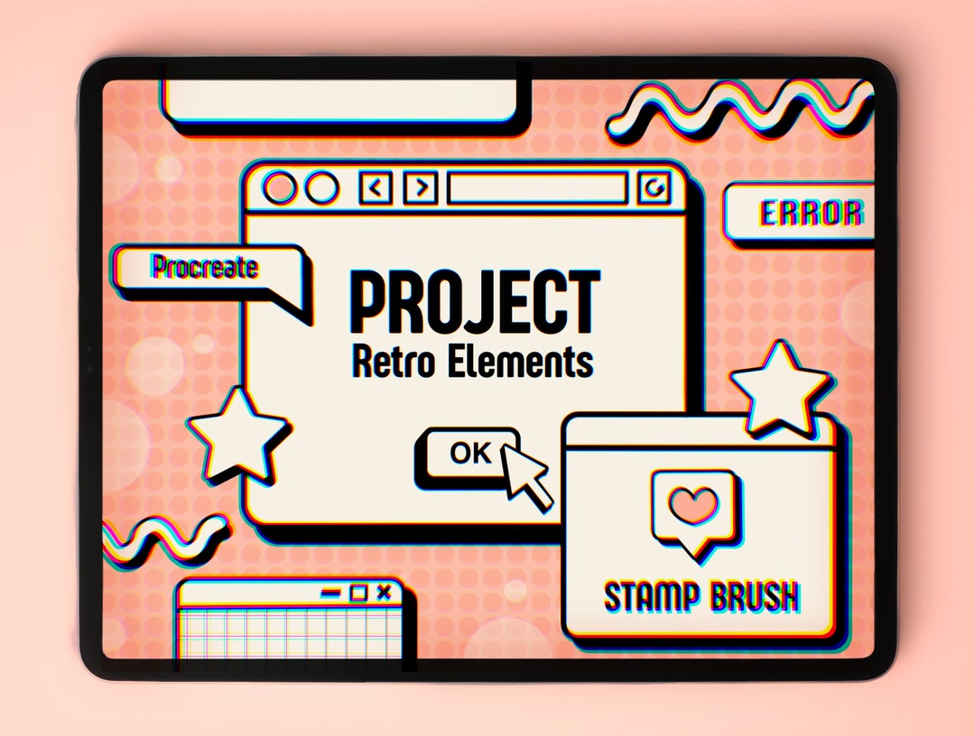 35+ Cute Retro Project Element Stamp Brushes for Procreate| Kawaii Elements Procreate Brush ...