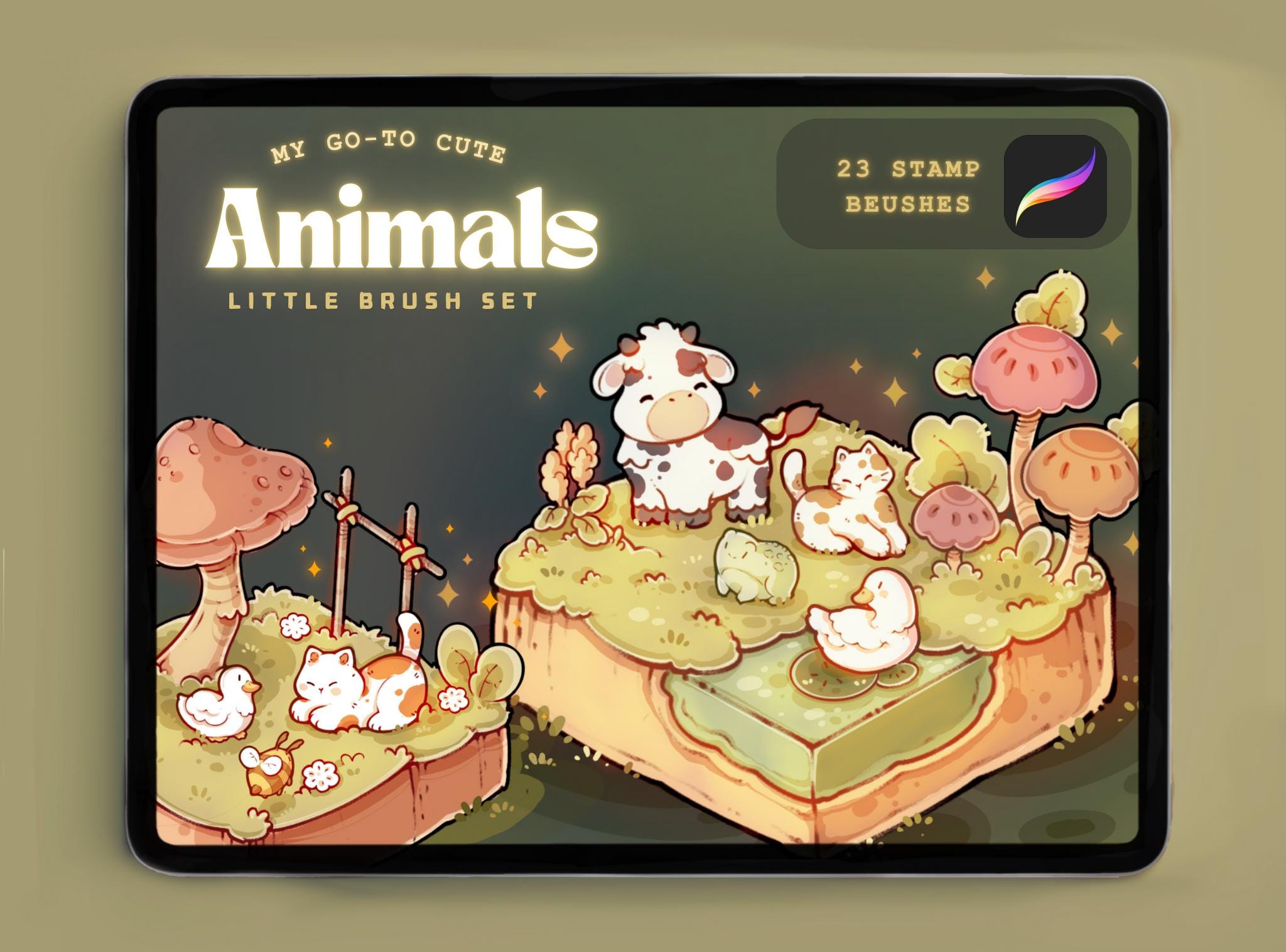 Cute Animals Procreate Stamp Brushes Cute Cat, Frog, Ducky, Bunny, Cow ...