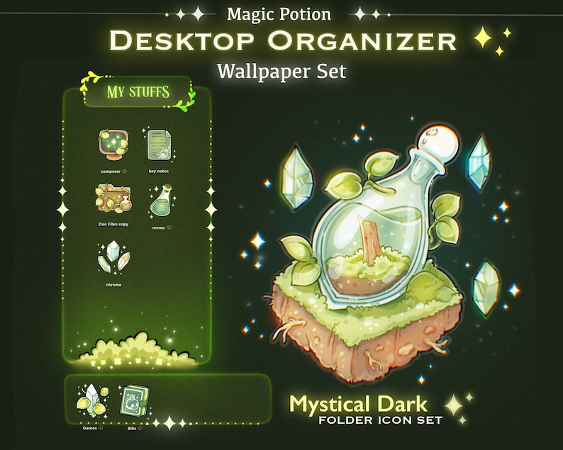 Magic Potion Desktop Theme Background Wallpaper Organizer Set | Lofi Magical Folder Icons ...