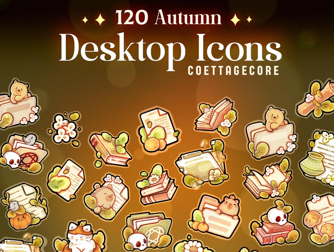 120 Autumn Desktop Folder Organizer Icon Set | Cute Stationary File ...