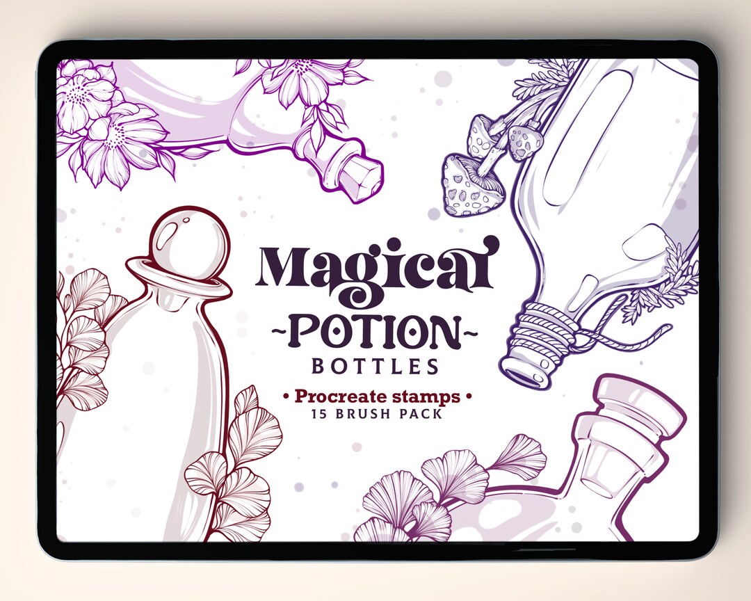 15 Magical Potion Bottles Procreate Stamps | Love Potion Bottle Stamp | Magic Potion Bottles ...