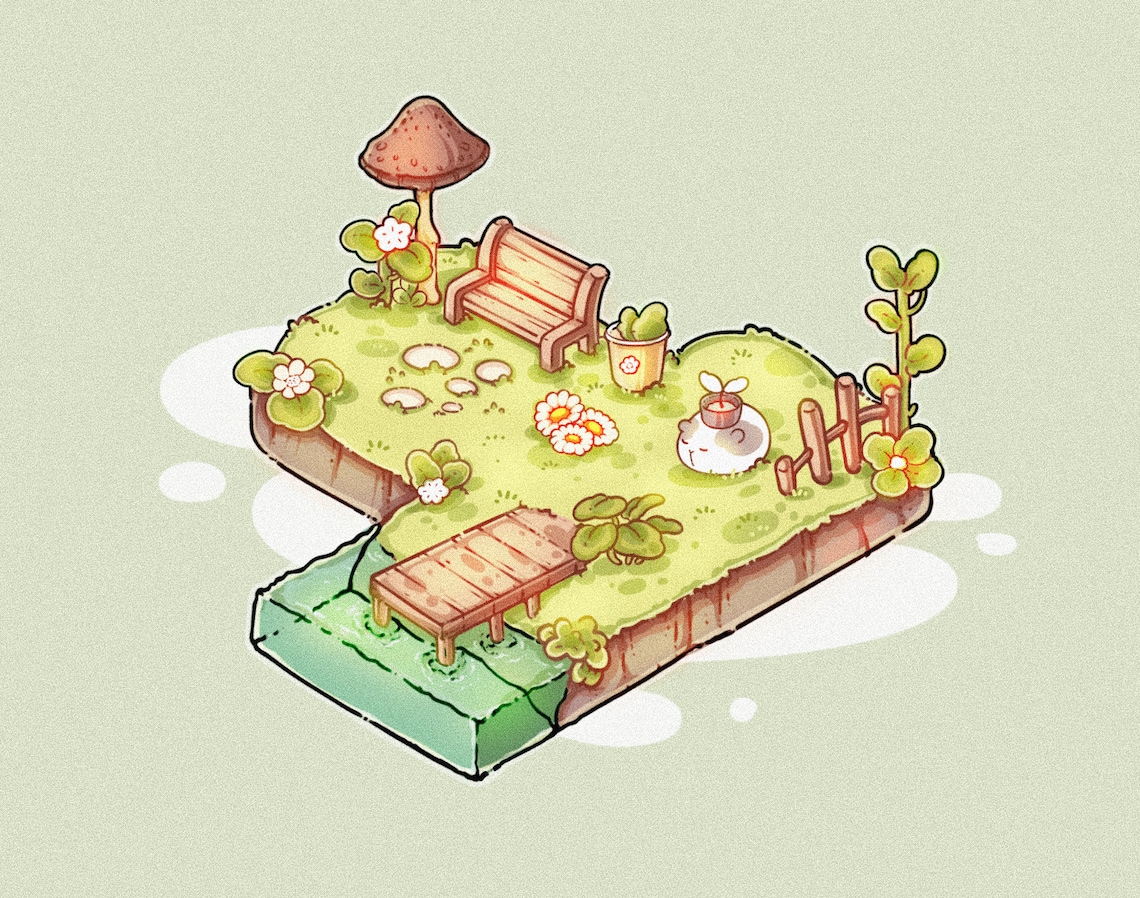 Isometric Kawaii Garden Procreate Stamp Brushes | Cute Isometric Zoo ...