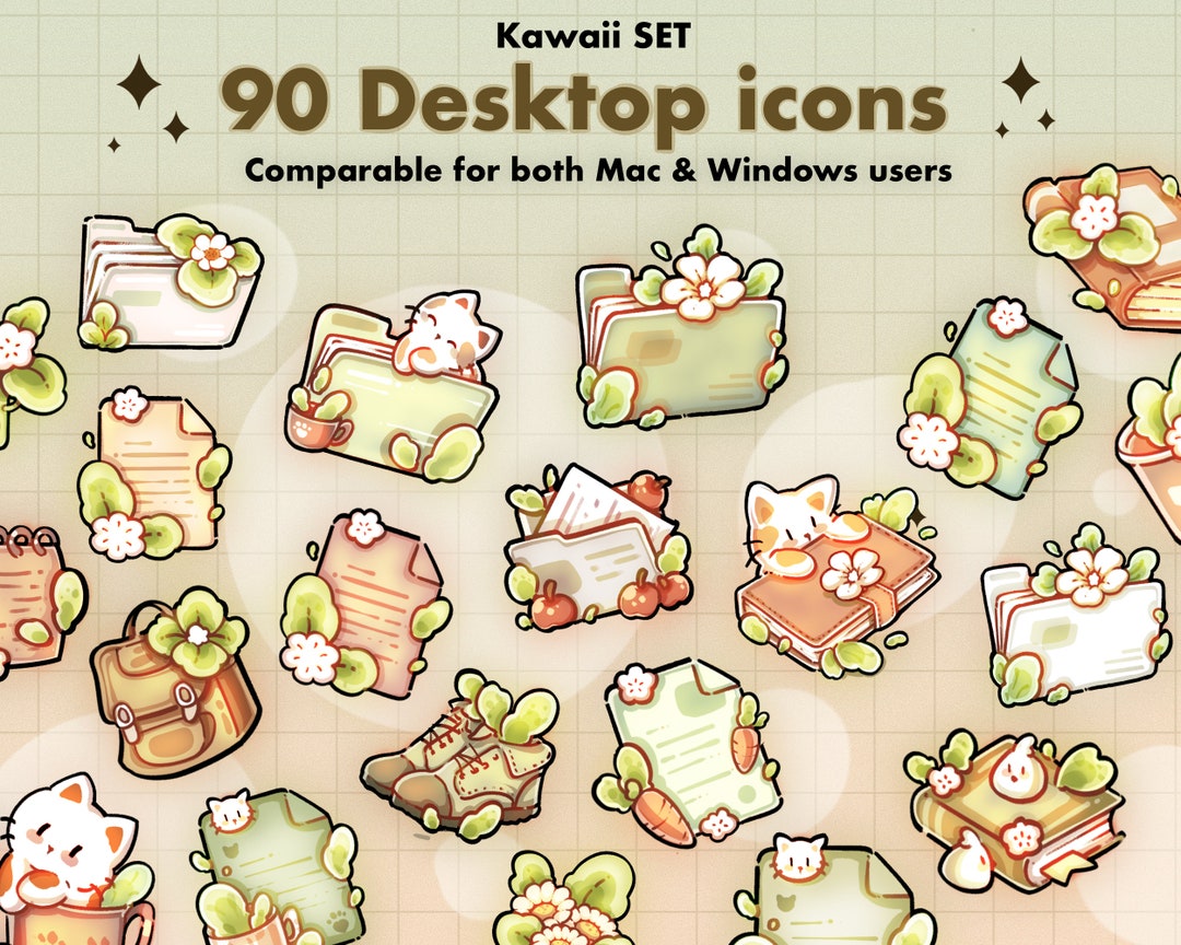 90 Desktop Folder Organizer Icon Set | Cute Stationary File Icons ...