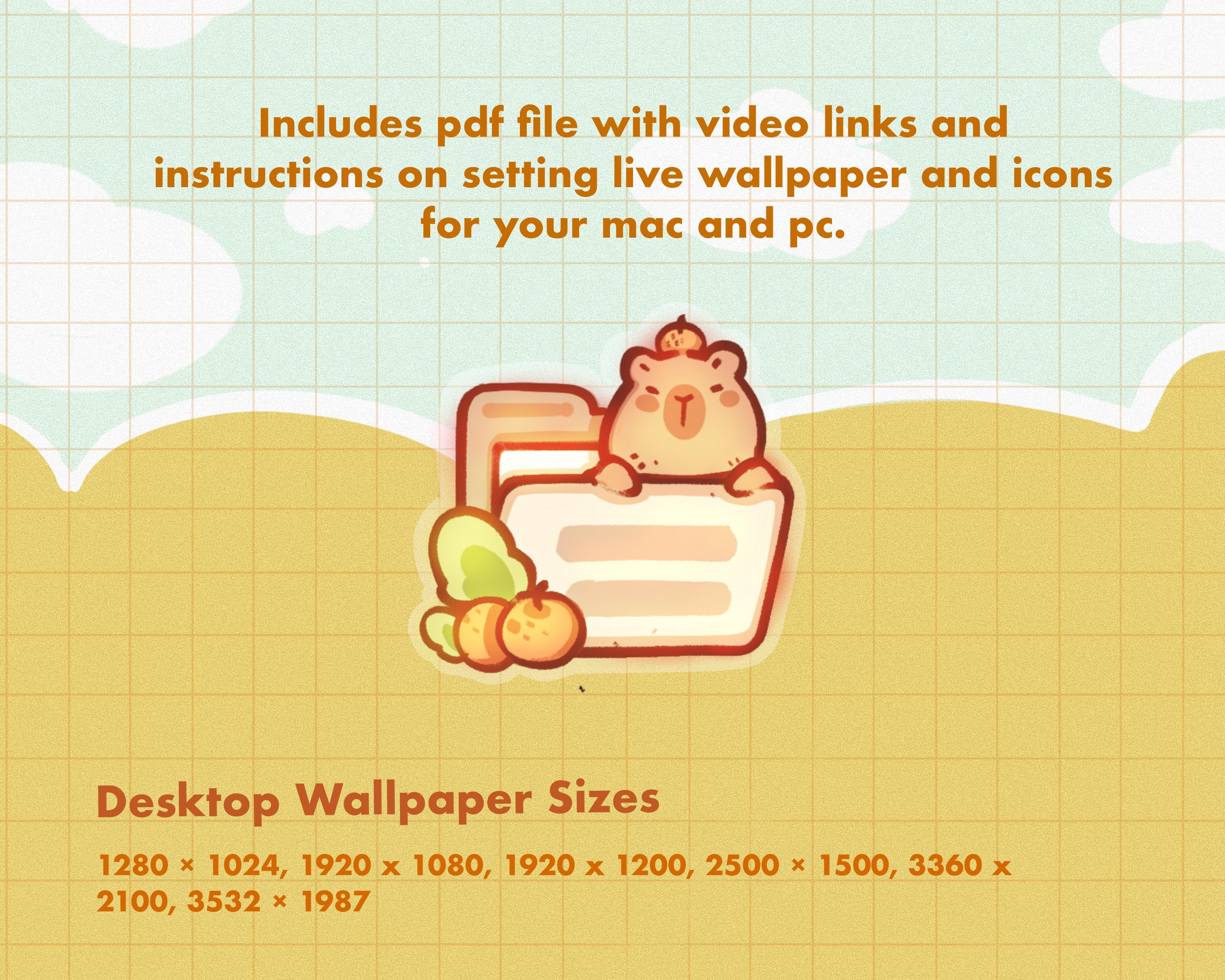 Capybara Orange Desktop Theme Background Wallpaper Organizer Set Lofi ...