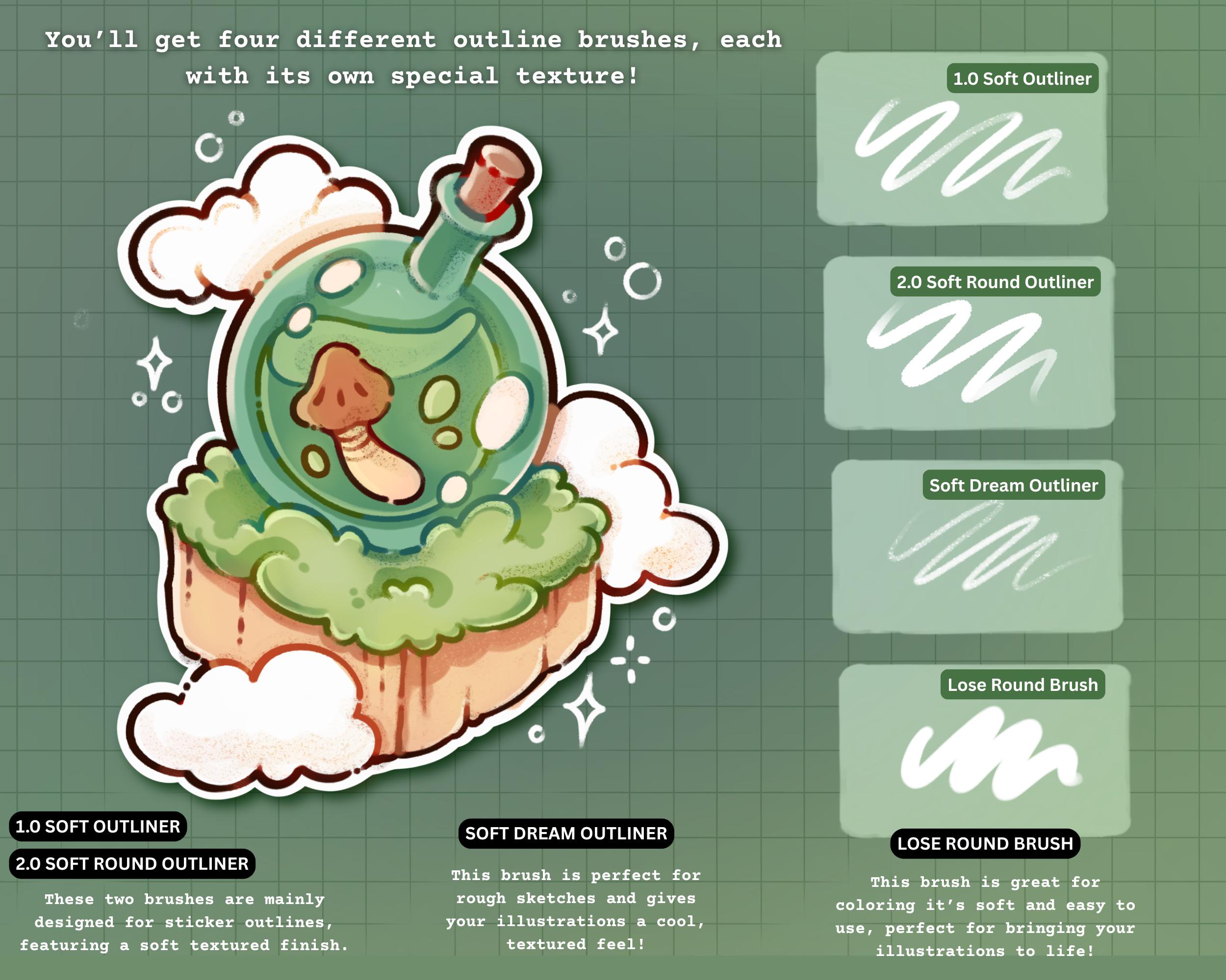My Sticker Outliner Brush Set | Soft Textured Lineart Brushes for ...