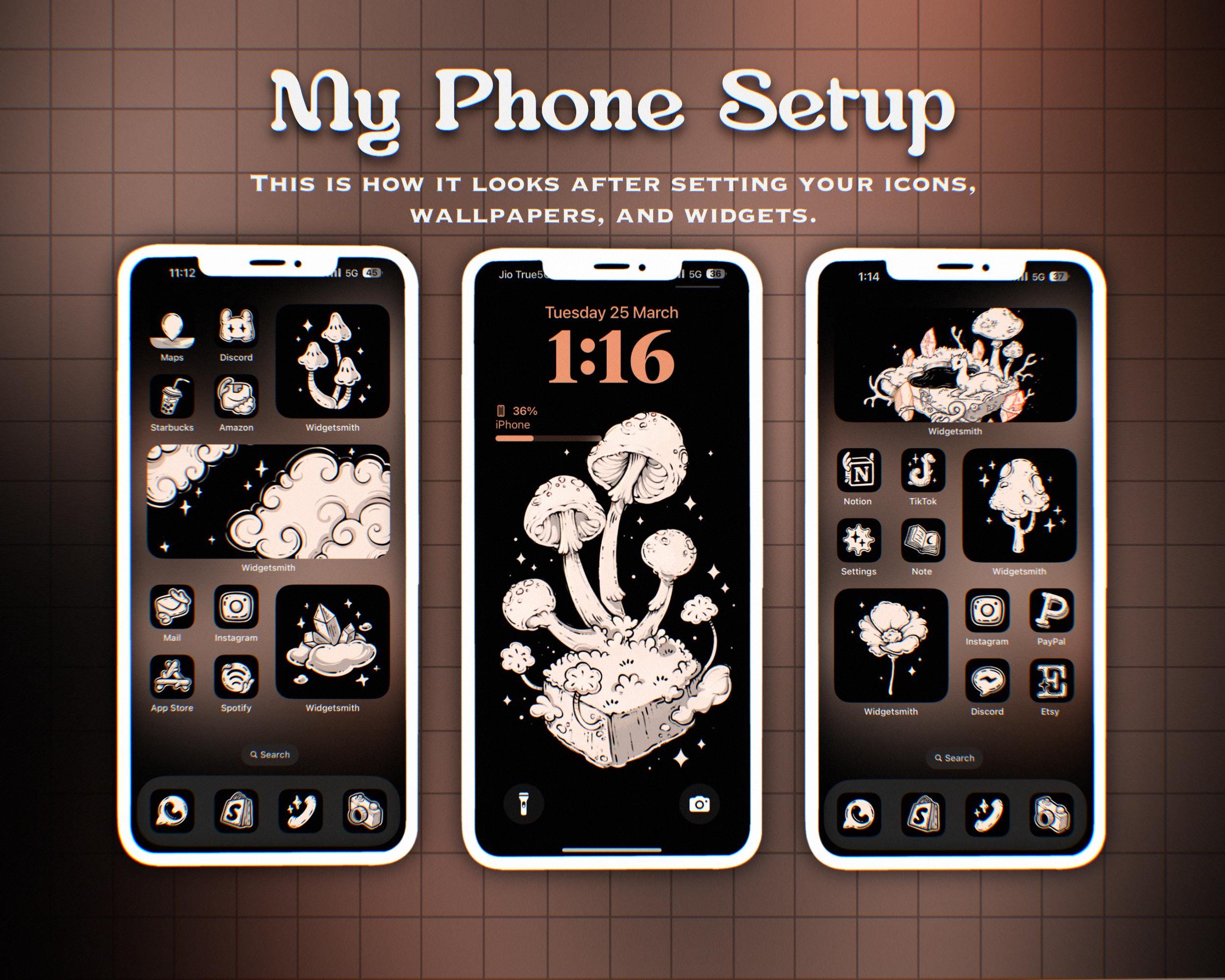 BLACK MAGIC App Icon Set | Hand Drawn Mystical App Icon Widget Set ...