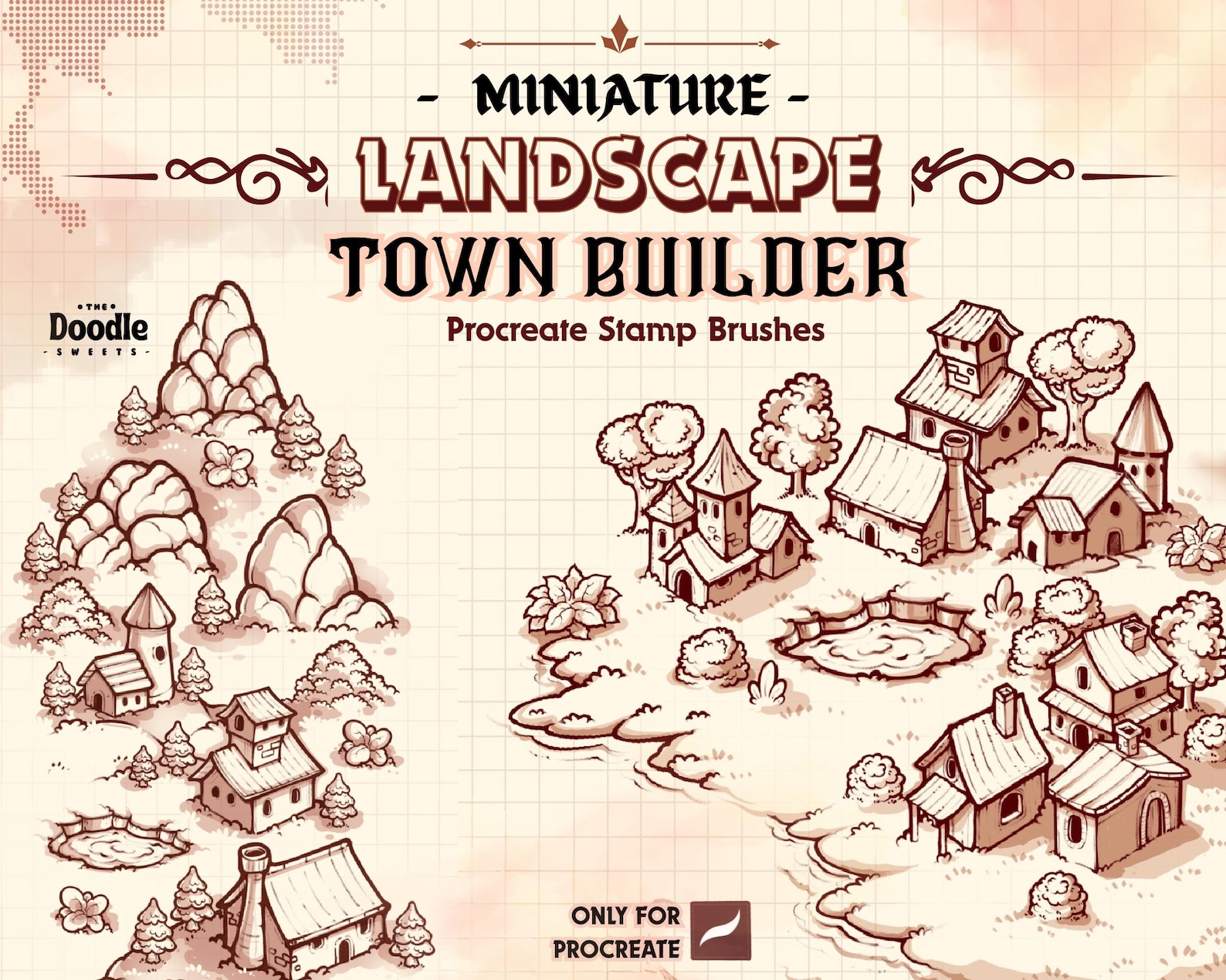 Miniature Landscape Town Builder Procreate Stamp Brushes | Fantasy Map ...