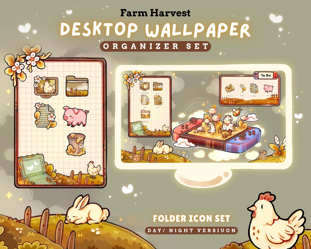 Cozy Farm Desktop Theme Background Wallpaper Organizer Set | Lofi ...