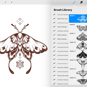 Mystical Moths Procreate Stamp Brushes Witchcraft Ornamental Moth ...