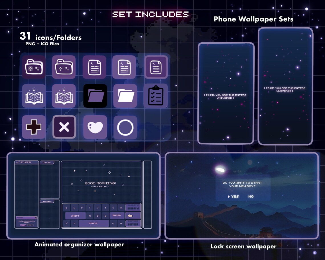 Lofi Gaming Desktop Theme Background Wallpaper Organizer Set | Cozy ...