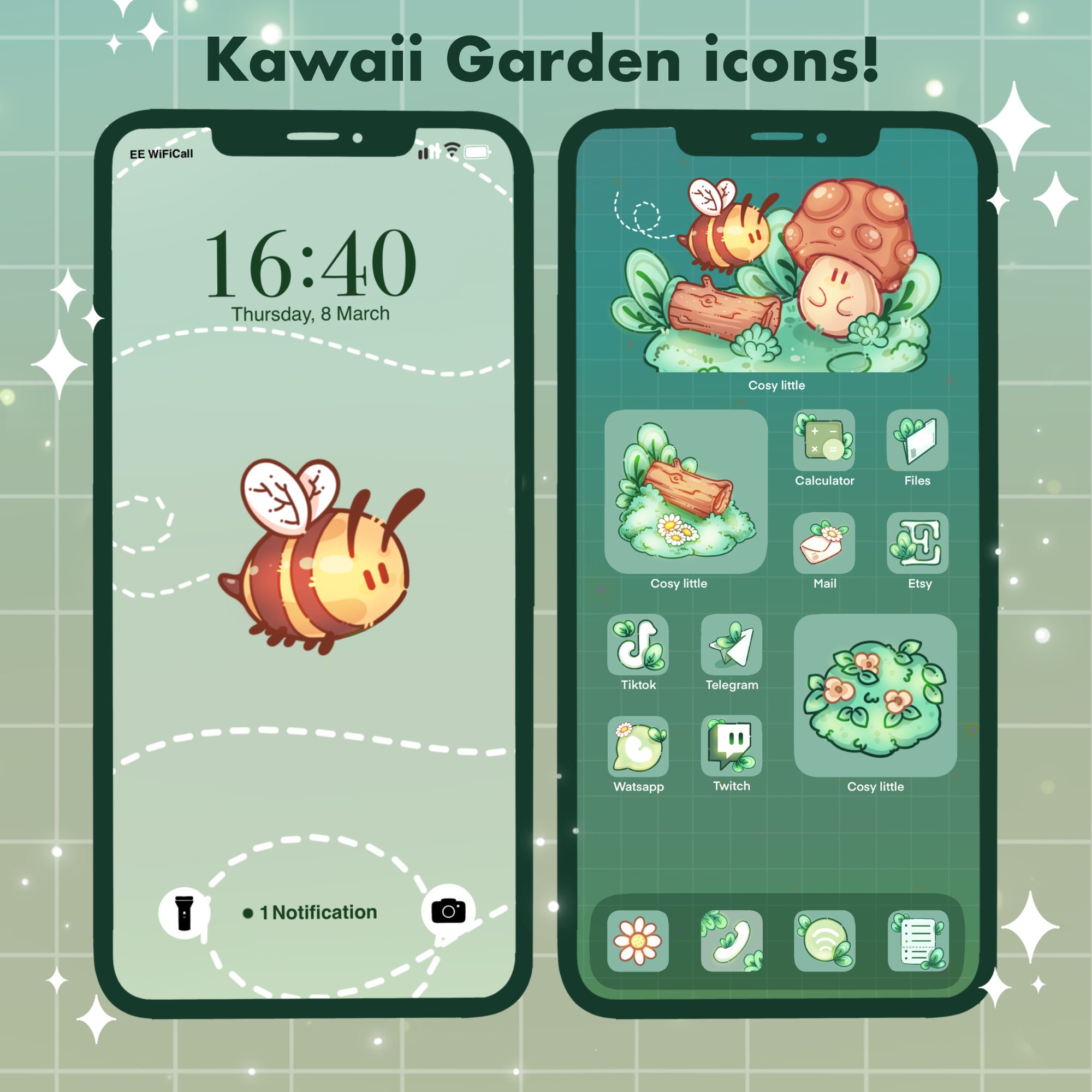 Mushroom & Bee App Icon Set Cute Hand Drawn App Icon Widget - Etsy