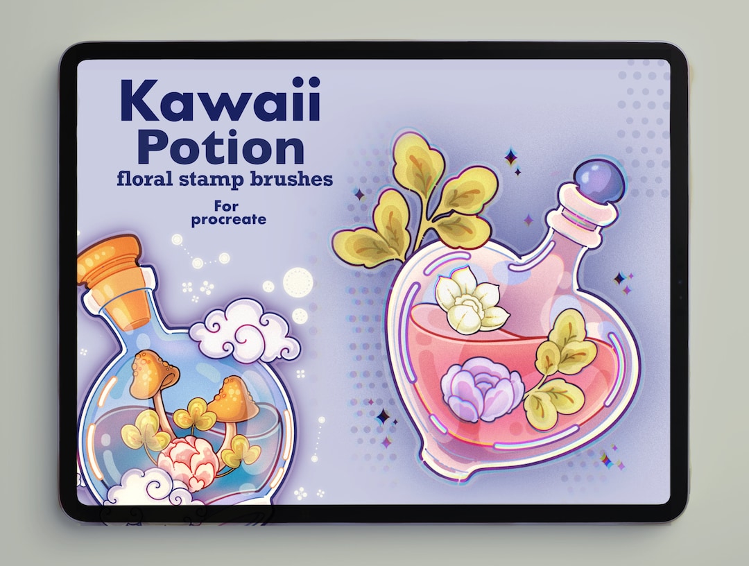 Kawaii Potion Floral Procreate Stamp Brushes | Kawaii Procreate Brush ...