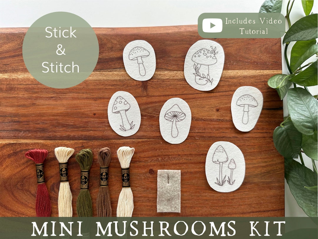 Mini Mushrooms DIY Embroidery Kit, Stick and Stitch Needle and Thread ...