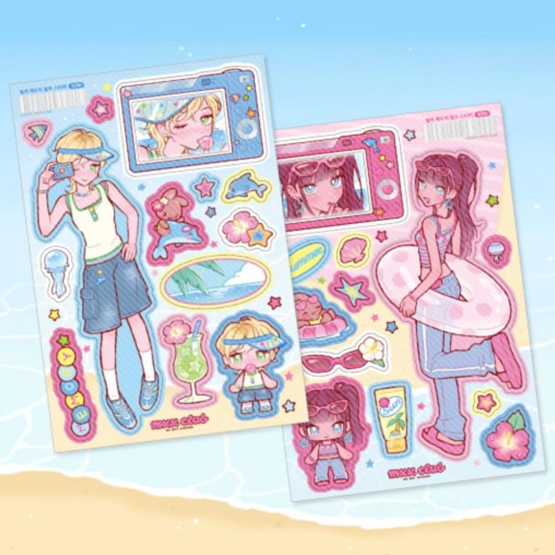 Summer Memory Girl Sticker Sheet Series Cute Girl Sticker Sheet, Bullet ...