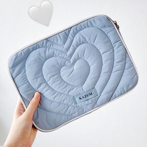 13"/15" Sky Blue Quilted Heart Laptop Sleeve | Cute MacBook Pouch ...