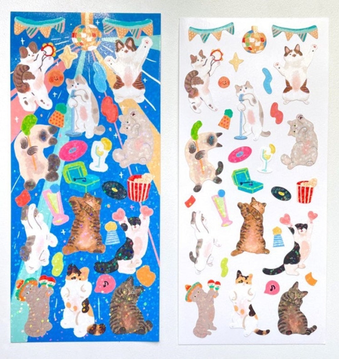 Dance Party Cat Sticker Sheet Cute Cat Sticker Sheet, Bullet Journal ...