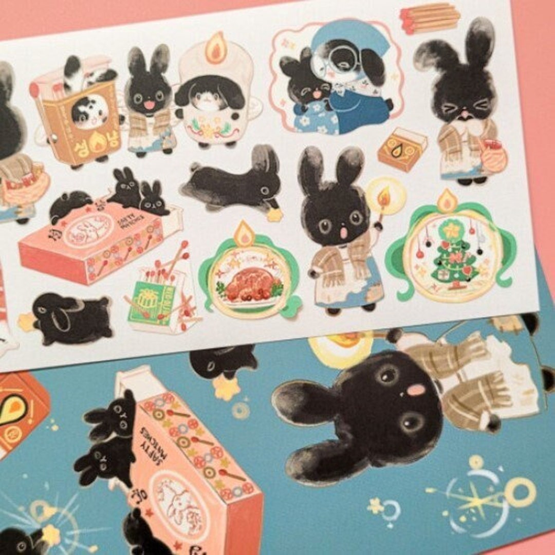 Black Match Rabbit Sticker Sheet | Cute Sticker Sheet, Bullet Journal ...