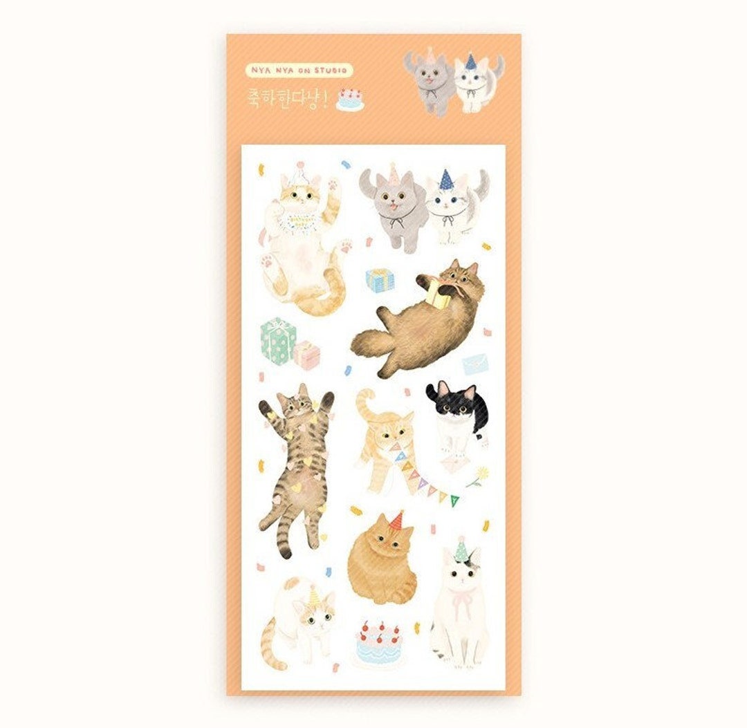 Birthday Cat Sticker Sheet Cute Cat Sticker Sheet, Bullet Journal ...