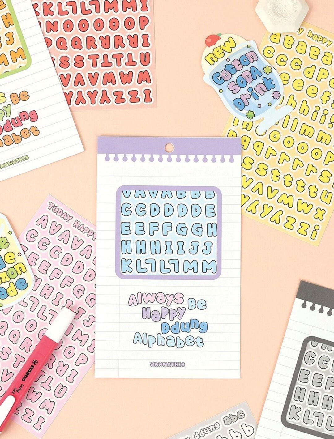 Lined Chubby Alphabet Sticker Pack | Cute Letter Sticker Sheet, Bullet ...