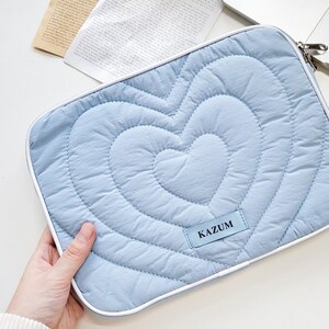 13"/15" Sky Blue Quilted Heart Laptop Sleeve | Cute MacBook Pouch ...
