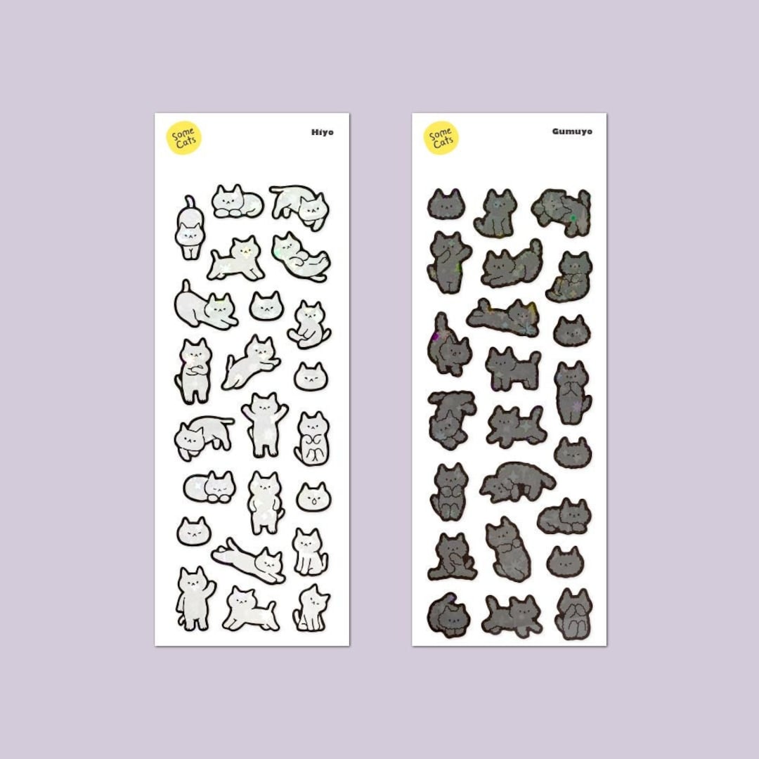 Black and White Cat Sticker Sheet | Cute Cat Sticker Sheet, Bullet ...