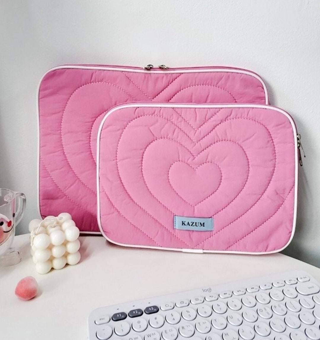 13"/15" Pink Quilted Heart Laptop Sleeve | Cute MacBook Pouch, Kawaii ...