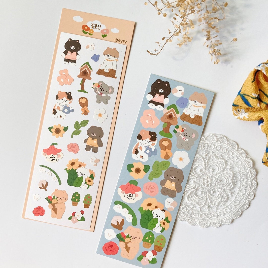Flower Field Cat Sticker Sheet | Cute Cat Sticker Sheet, Bullet Journal ...