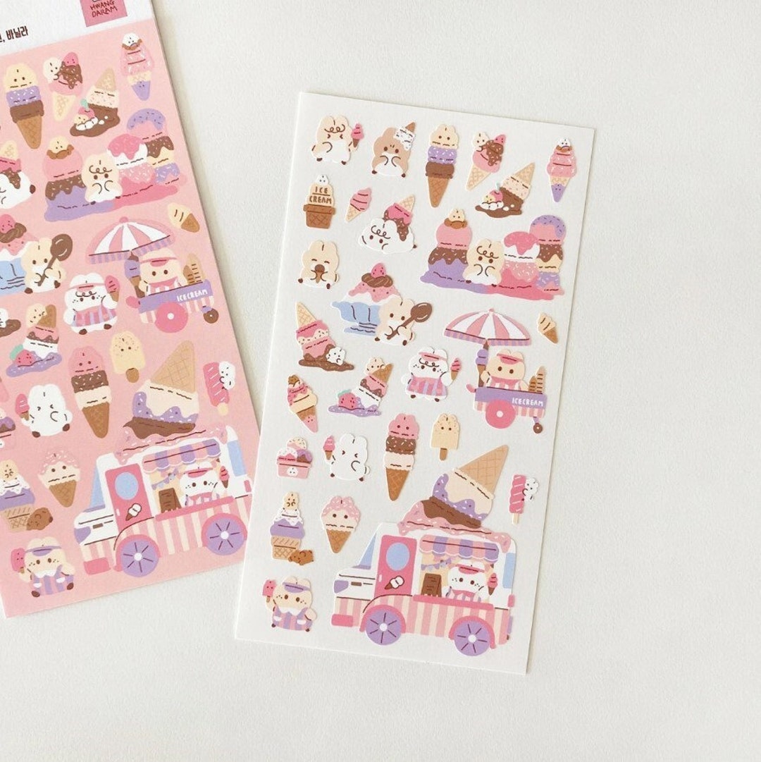 Pink Ice Cream Truck Sticker Sheet Cute Sticker Sheet, Bullet Journal ...