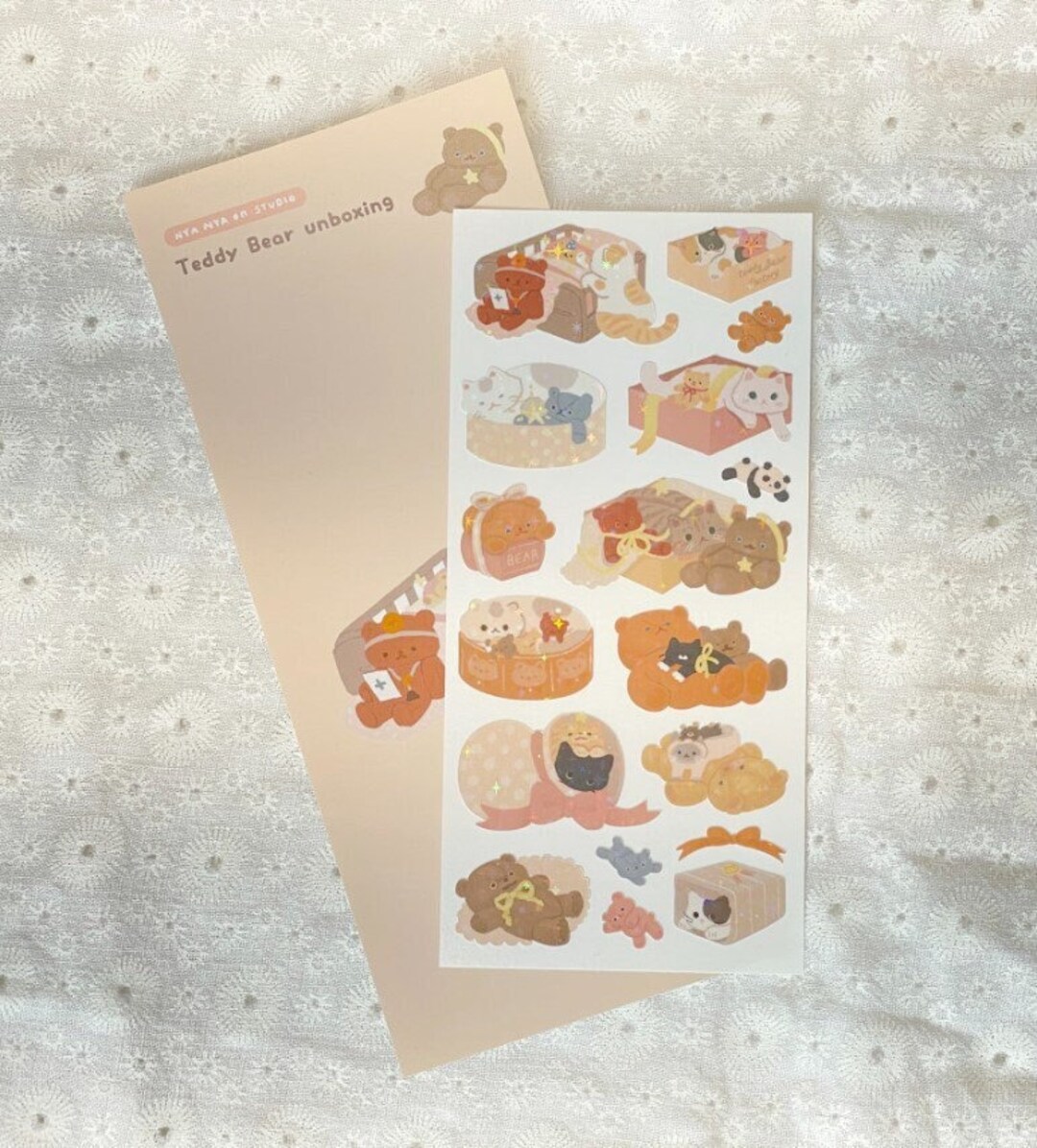 Teddy Bear Unboxing Cat Sticker Sheet Cute Cat Sticker - Etsy
