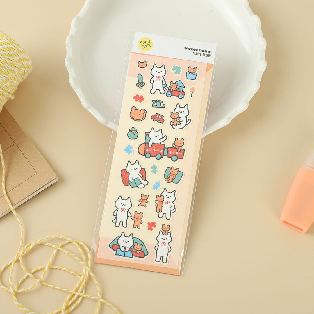Cat and the Teddy Bear Sticker Sheet Cute Cat Sticker Sheet, Bullet ...