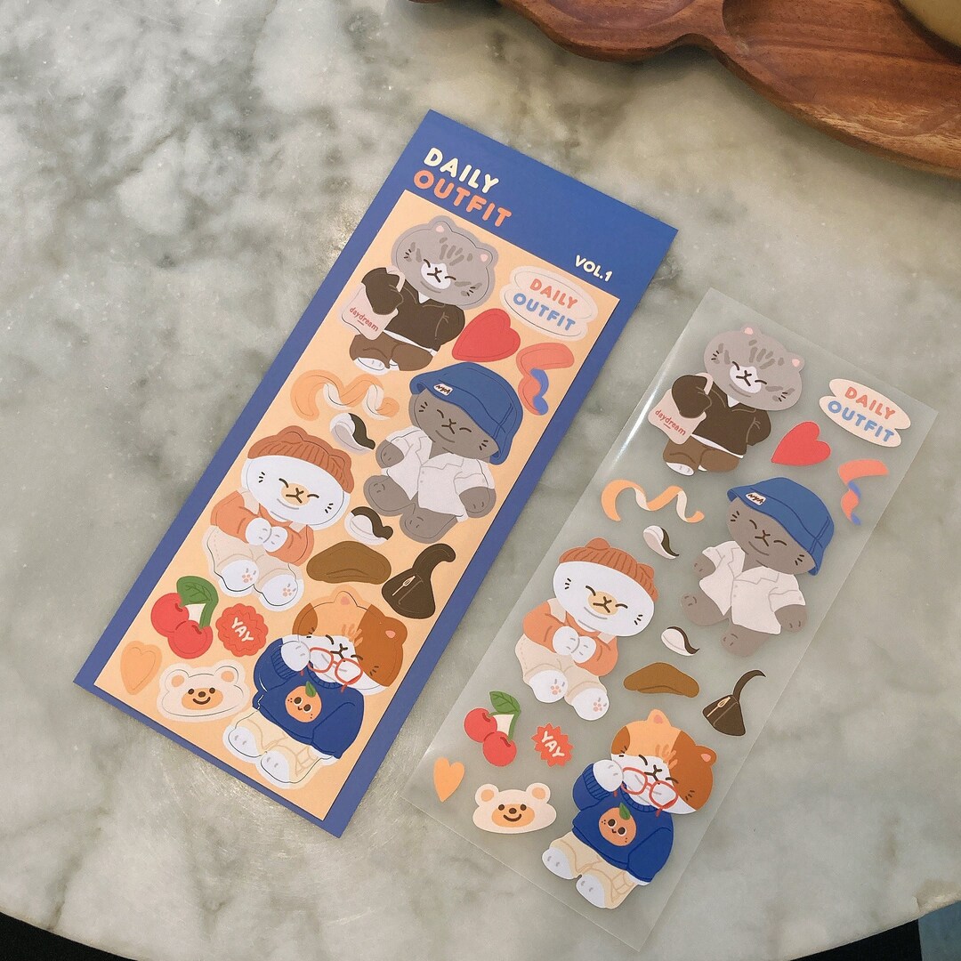 Daily Outfit Cat Sticker Sheet Cute Cat Sticker Sheet - Etsy
