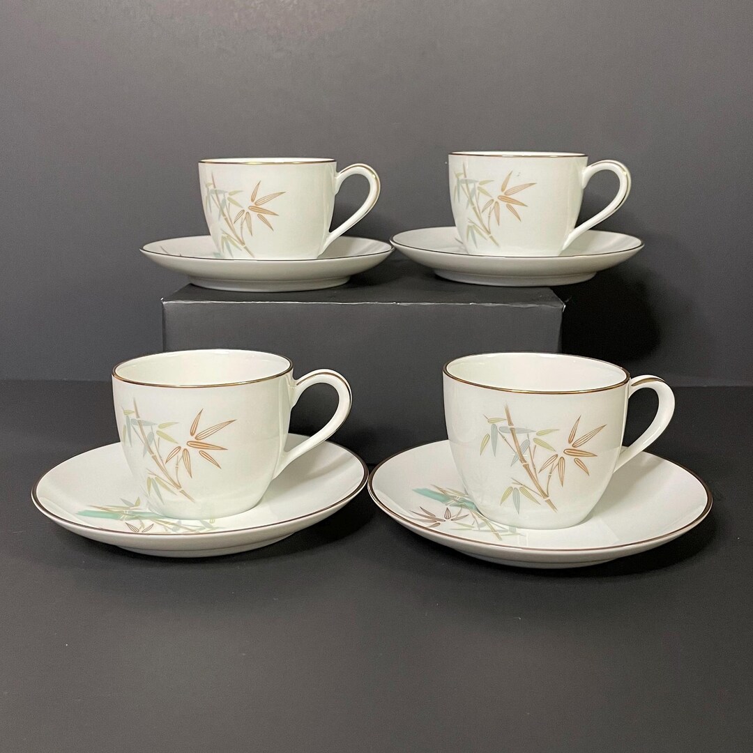 Set of Four Porcelain Noritake Oriental Bamboo 6341 Tea Cups and ...