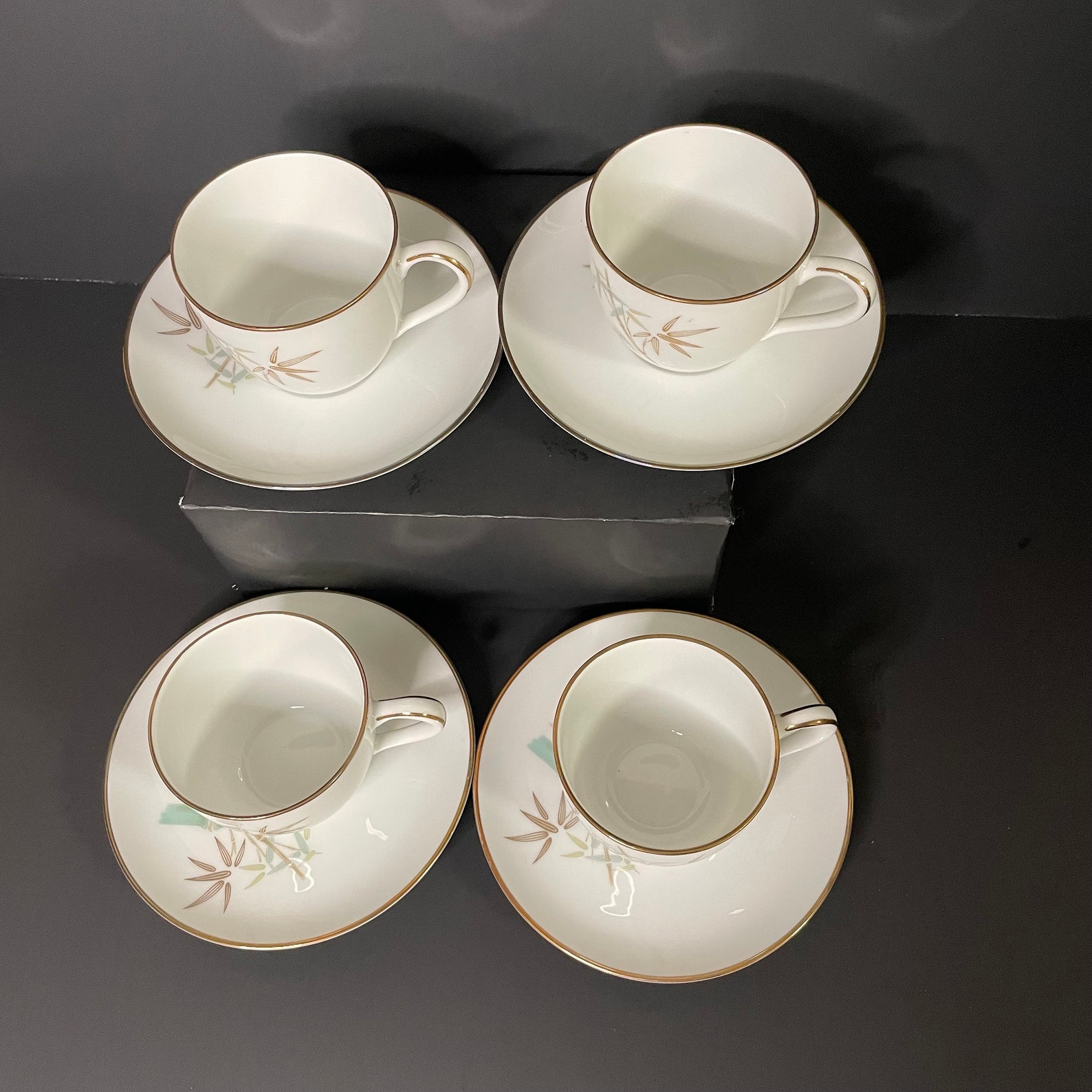 Set of Four Porcelain Noritake Oriental Bamboo 6341 Tea Cups and ...