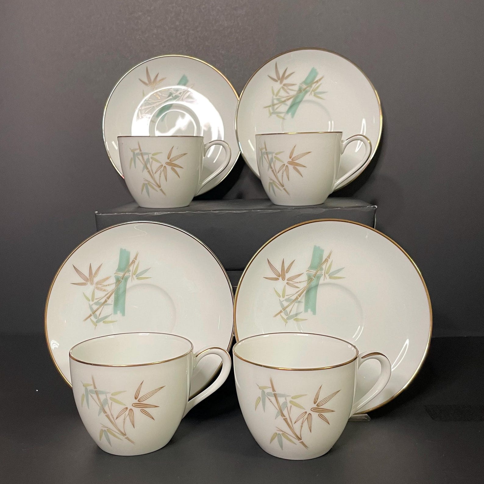 Set of Four Porcelain Noritake Oriental Bamboo 6341 Tea Cups and ...