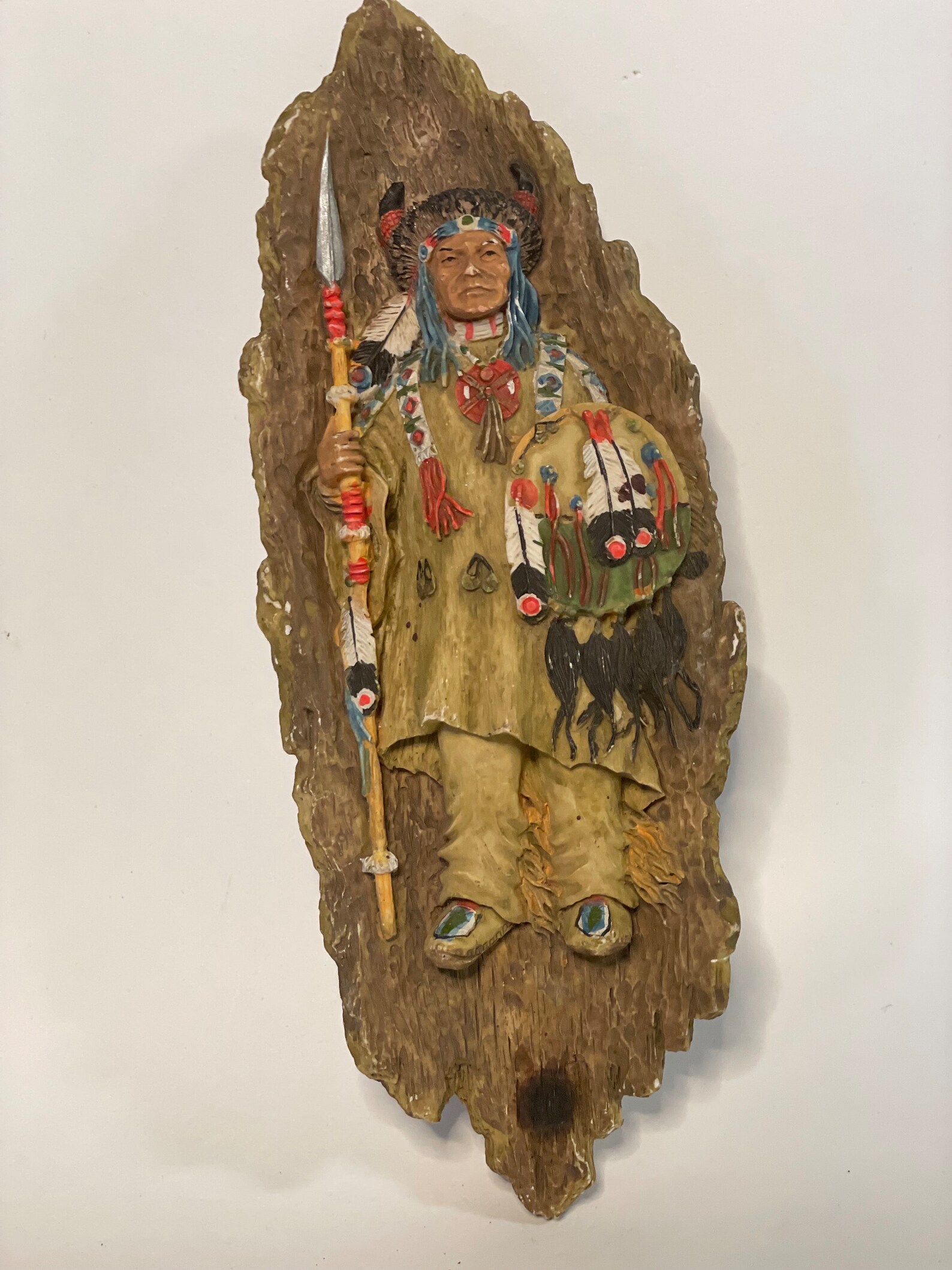 Vintage Buffalo Chief Resin Wall Plaque: Hand-painted Native American ...