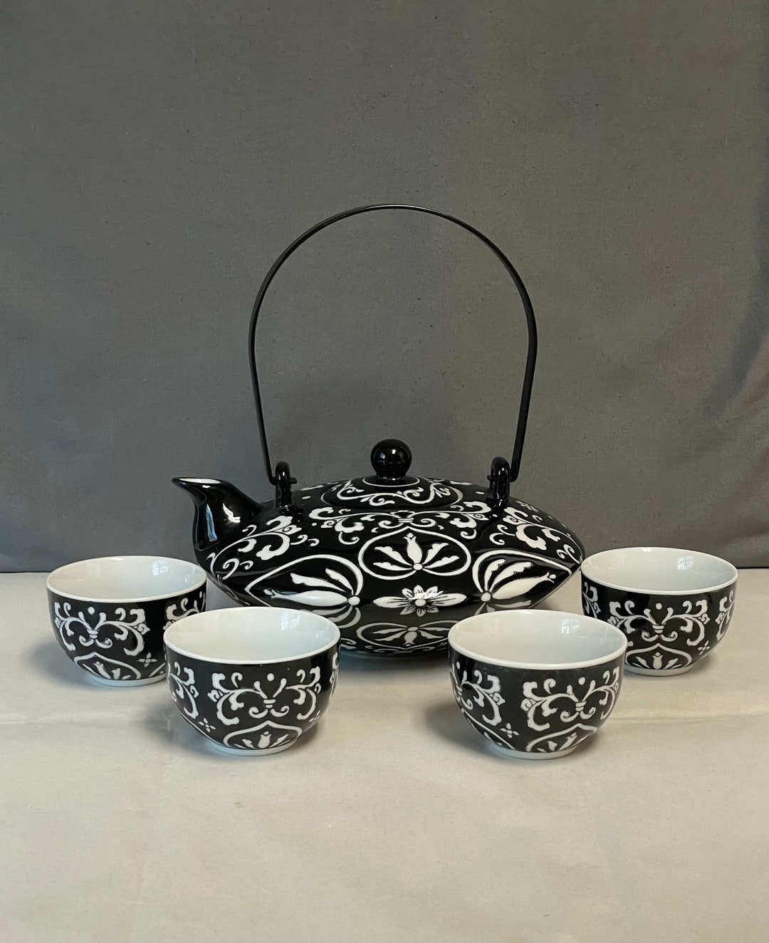 Porcelain Teapot and Cups| Black and White Teapot| World Market Teapot ...