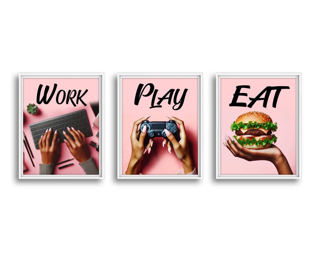 Work Play Eat Digital Art Print Set Funny Wall Decor Instant Download ...