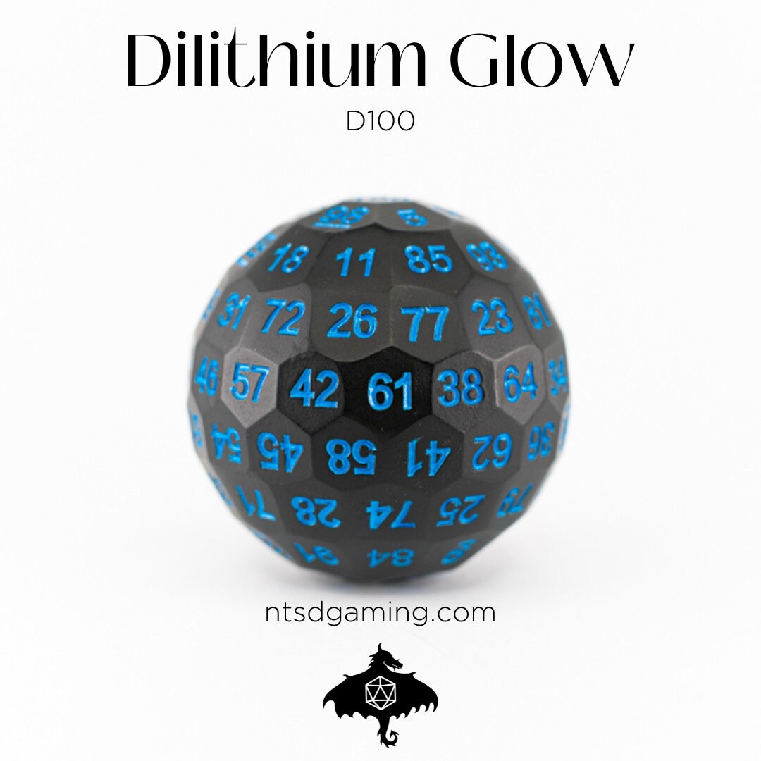 Dilithium Glow Black With Blue Metal Individual D100 Percentile Dice D ...