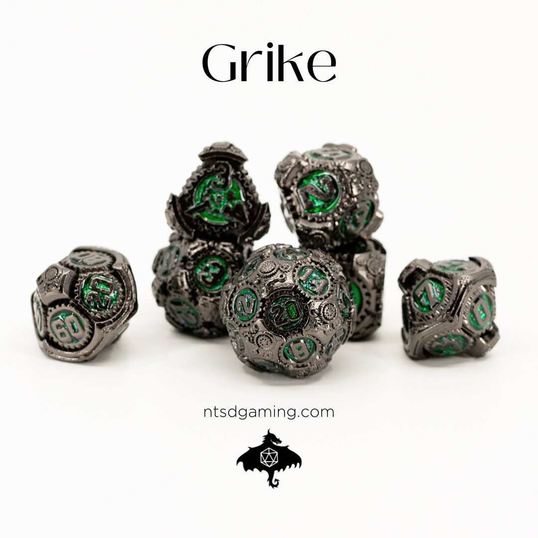 Grike 7 Piece Metal Dice Set D&D Dice RPG - Etsy