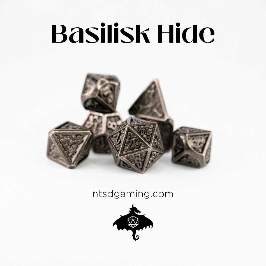 Basilisk Hide Dull Iron Scale Heavy Edge Set 7 Piece Metal Polyhedral ...