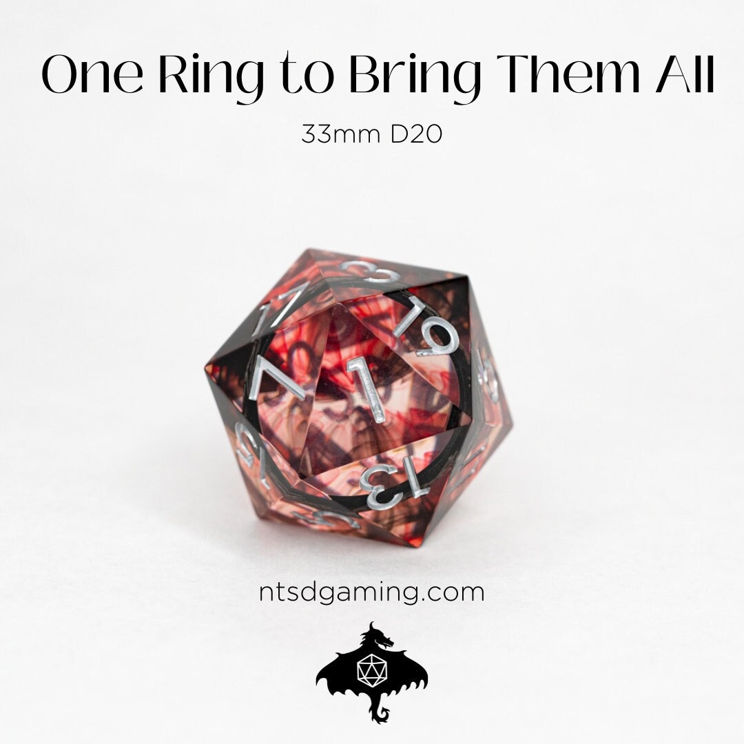 One Ring to Bring Them All Black Ring Inclusion 33MM Sharp Edge D20 D&D ...