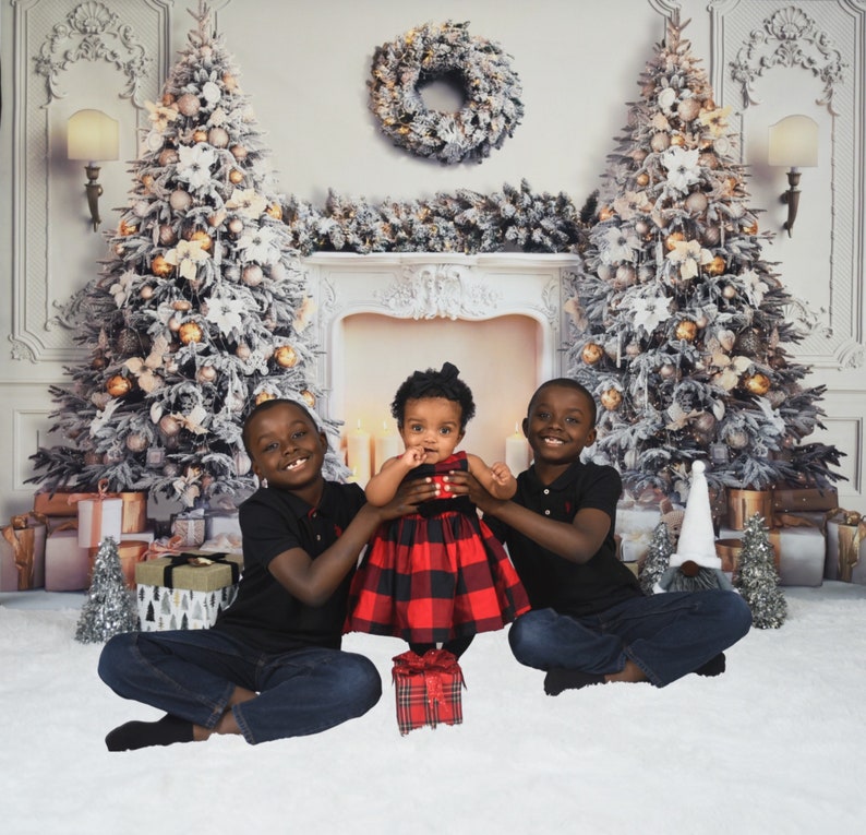 Silver and White Christmas Backdrop Family Christmas Digital Background ...