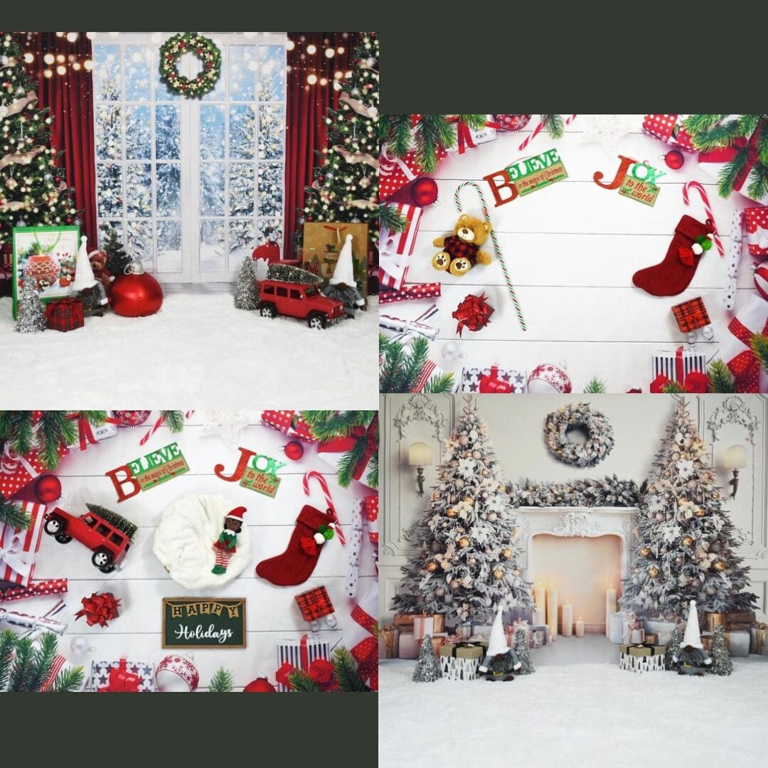 4 Christmas Digital Background, Backdrops Bundle, Winter Digital ...